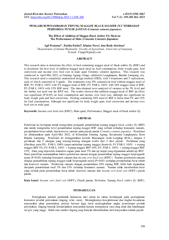 (PDF) PENGARUH PENAMBAHAN TEPUNG MAGGOT BLACK SOLDIER FLY TERHADAP ...