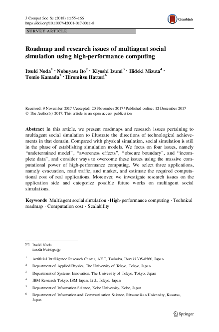 (PDF) Roadmap and research issues of multiagent social simulation using high-performance computing