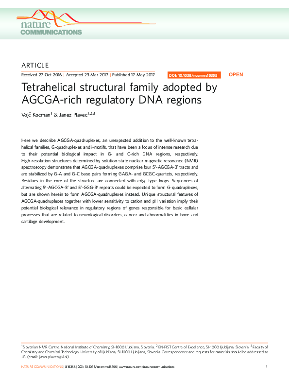 (PDF) Tetrahelical structural family adopted by AGCGA-rich regulatory ...