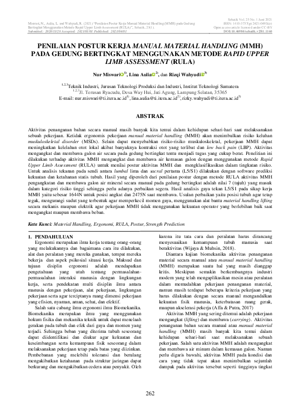 (PDF) Penilaian Postur Kerja Manual Material Handling (MMH) Pada Gedung ...