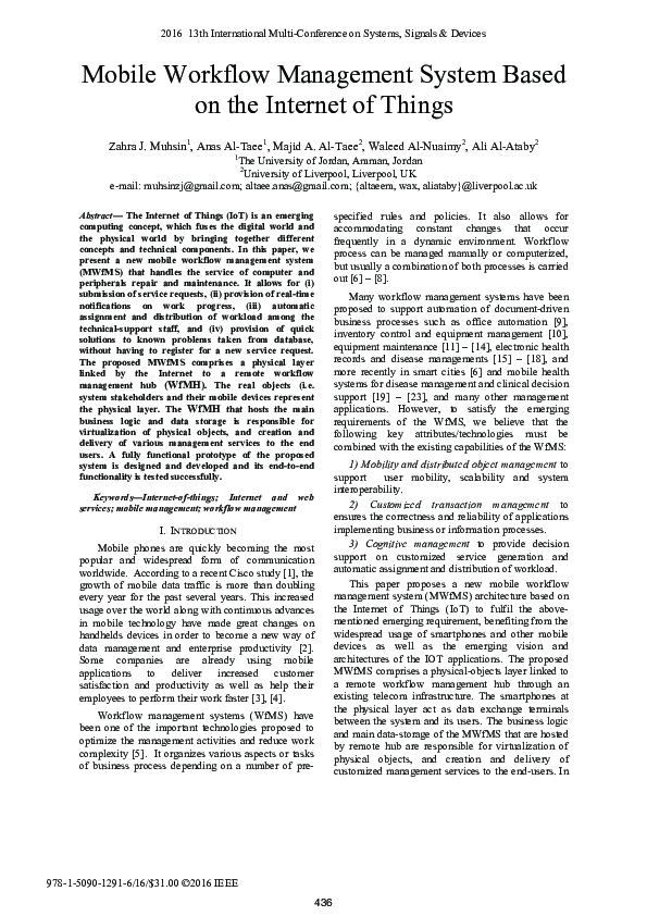 (PDF) Mobile workflow management system based on the Internet of Things