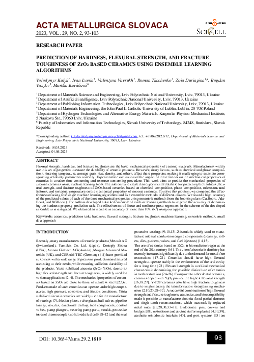 (PDF) Prediction of Hardness, Flexural Strength, and Fracture Toughness of ZRO2 Based Ceramics ...