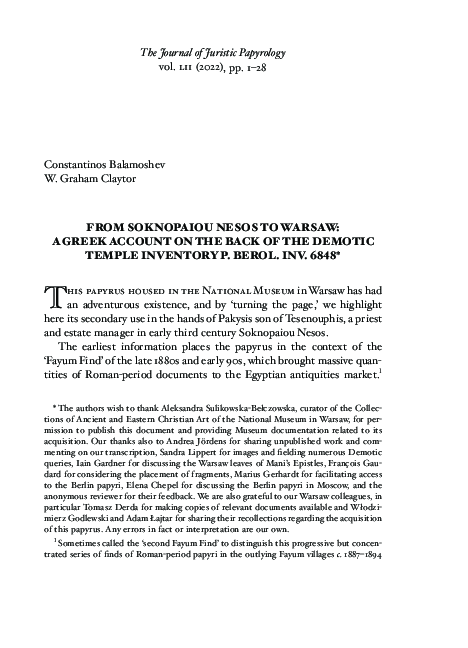 (PDF) From Soknopaiou Nesos to Warsaw: a Greek Account on the Back of ...