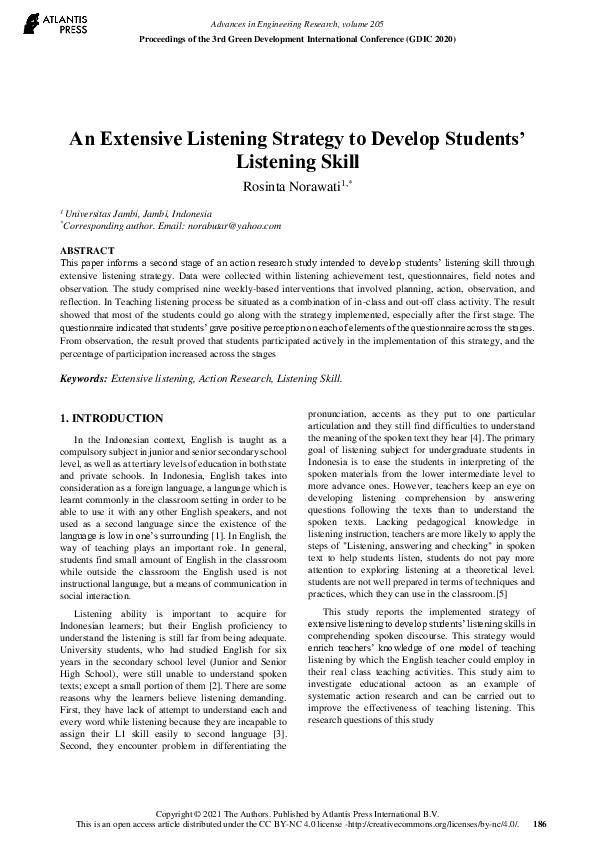 (PDF) An Extensive Listening Strategy to Develop Students’ Listening Skill