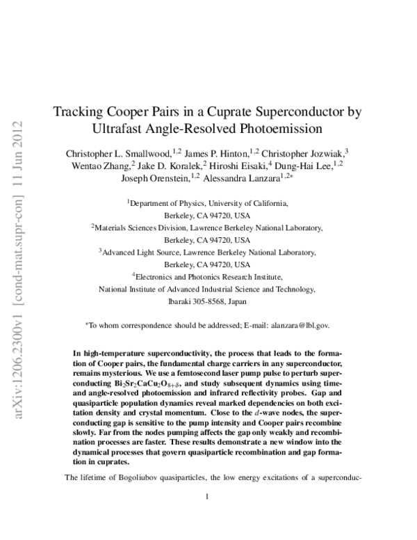 (PDF) Tracking Cooper Pairs in a Cuprate Superconductor by Ultrafast ...