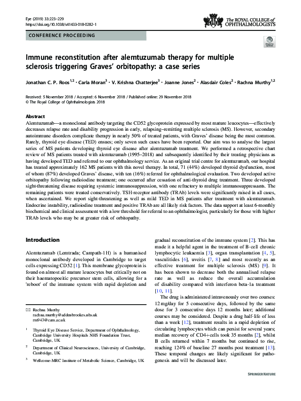 (PDF) Immune reconstitution after alemtuzumab therapy for multiple sclerosis triggering Graves ...