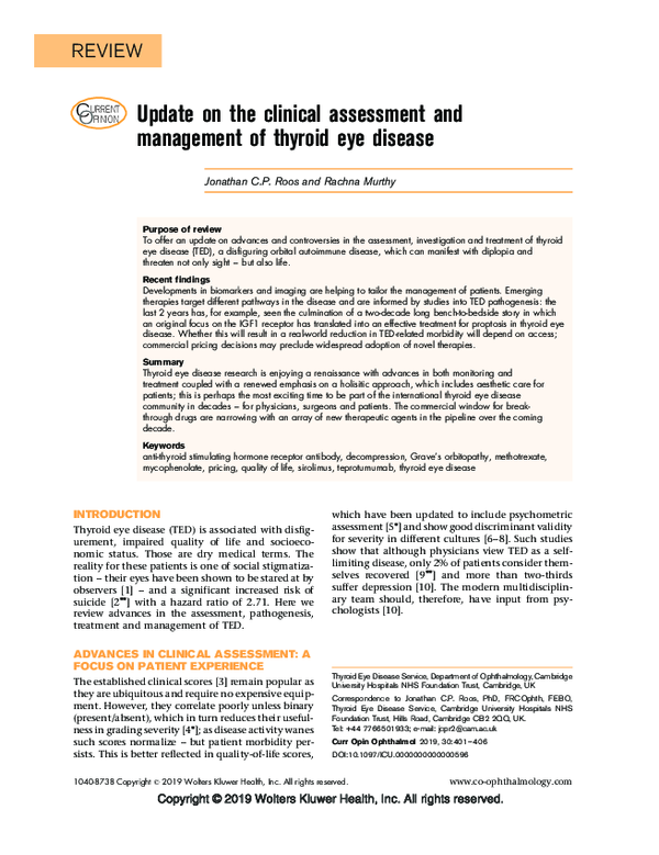 Pdf Update On The Clinical Assessment And Management Of Thyroid Eye
