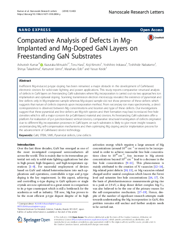 (PDF) Comparative Analysis of Defects in Mg-Implanted and Mg-Doped GaN ...