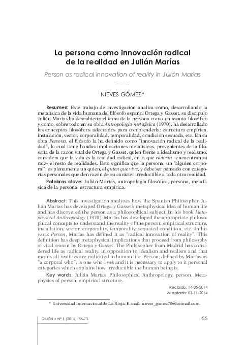 (PDF) La persona como innovación radical de la realidad en Julián Marías