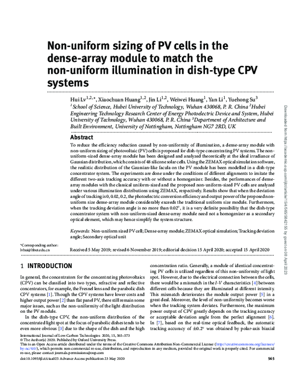 Pdf Non Uniform Sizing Of Pv Cells In The Dense Array Module To Match