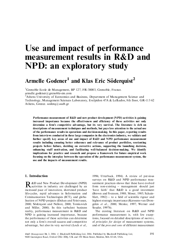 (PDF) Use and impact of performance measurement results in R&D and NPD ...