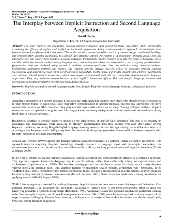 (PDF) The Interplay between Implicit Instruction and Second Language ...