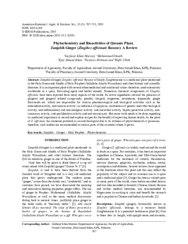 (PDF) Phytochemistry and Bioactivities of Quranic Plant, Zanjabil ...