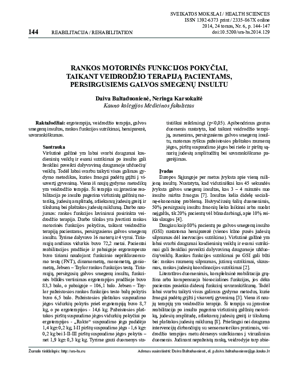 (PDF) Rankos Motorinės Funkcijos Pokyčiai, Taikant Veidrodžio Terapiją ...