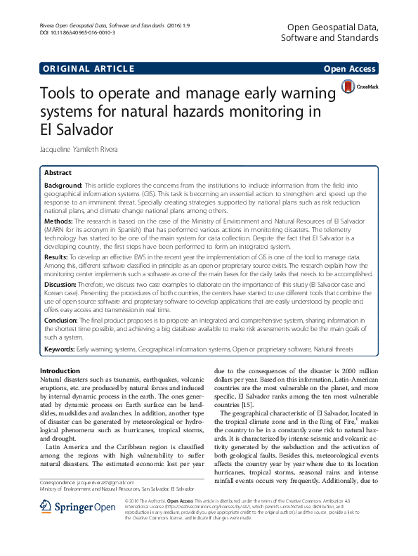 (PDF) Tools to operate and manage early warning systems for natural ...