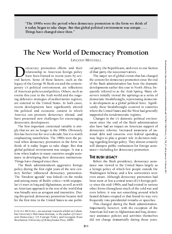 (PDF) The New World of Democracy Promotion