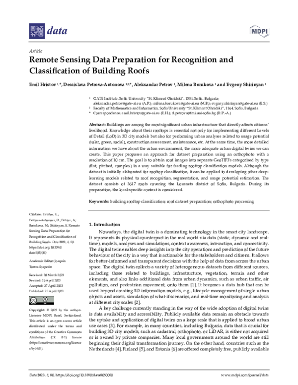 (PDF) Remote Sensing Data Preparation for Recognition and Classification of Building Roofs