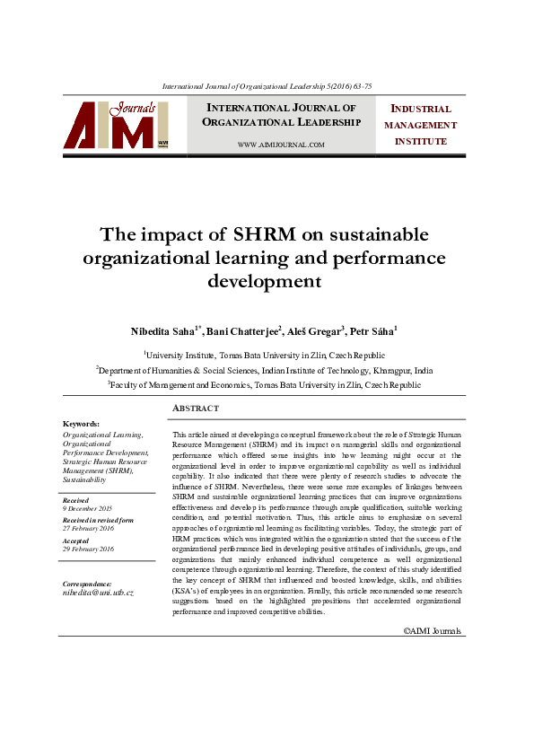 (PDF) The impact of SHRM on sustainable organizational learning and performance development ...