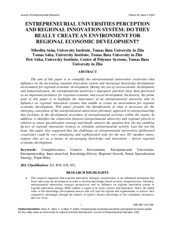 (PDF) Entrepreneurial Universities Perception and Regional Innovation ...