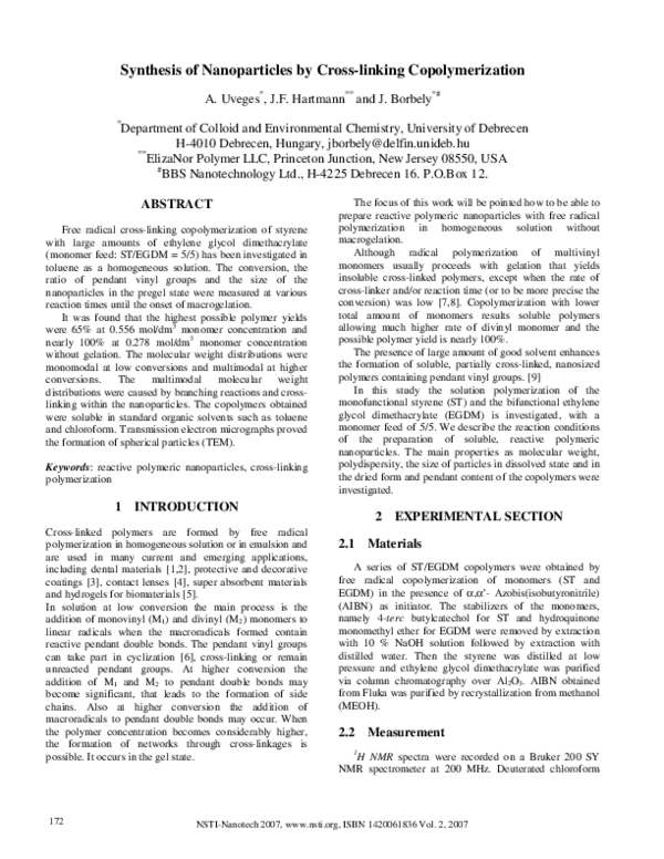 (PDF) Synthesis of Nanoparticles by Cross-linking Copolymerization ...