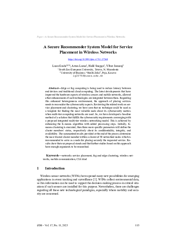 (PDF) A Secure Recommender System Model for Service Placement in Wireless Networks