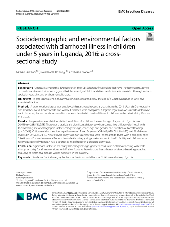 (PDF) Sociodemographic and environmental factors associated with diarrhoeal illness in children ...