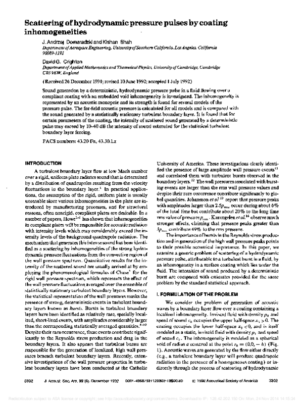 (PDF) Scattering of hydrodynamic pressure pulses by coating inhomogeneities
