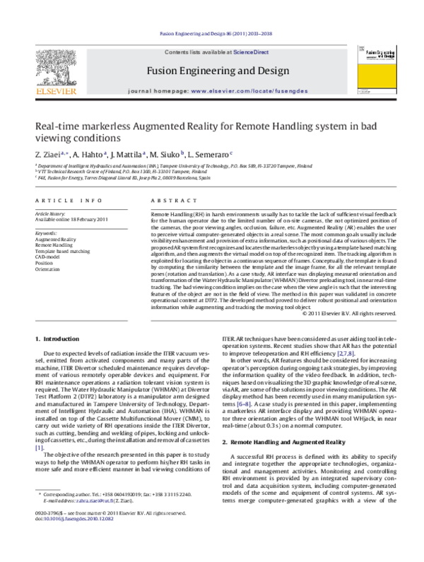 (PDF) Real-time markerless Augmented Reality for Remote Handling system ...