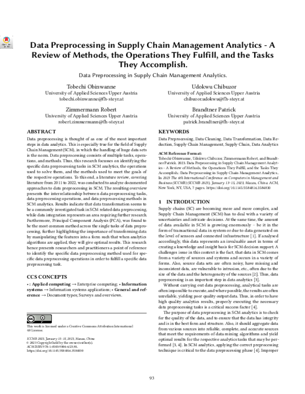 (PDF) Data Preprocessing in Supply Chain Management Analytics - A ...