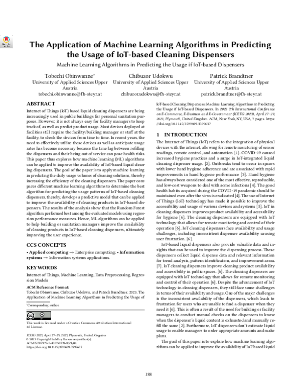 (PDF) The Application of Machine Learning Algorithms in Predicting the Usage of IoT-based ...