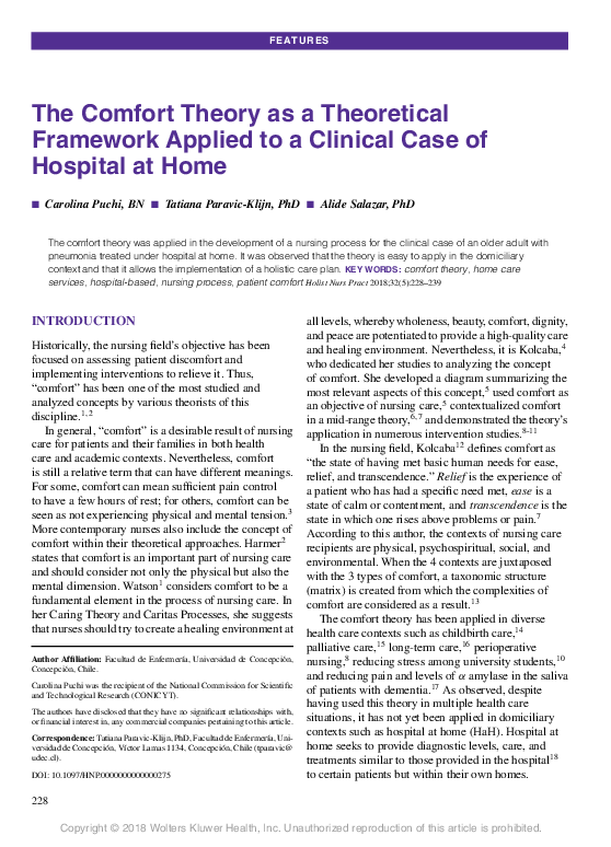 (PDF) The Comfort Theory as a Theoretical Framework Applied to a ...