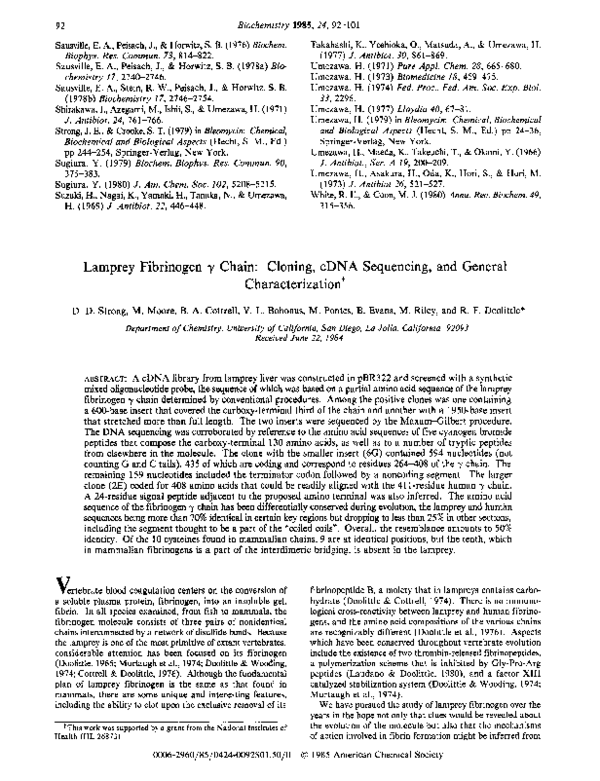 (PDF) Lamprey fibrinogen .gamma. chain: cloning, cDNA sequencing, and ...