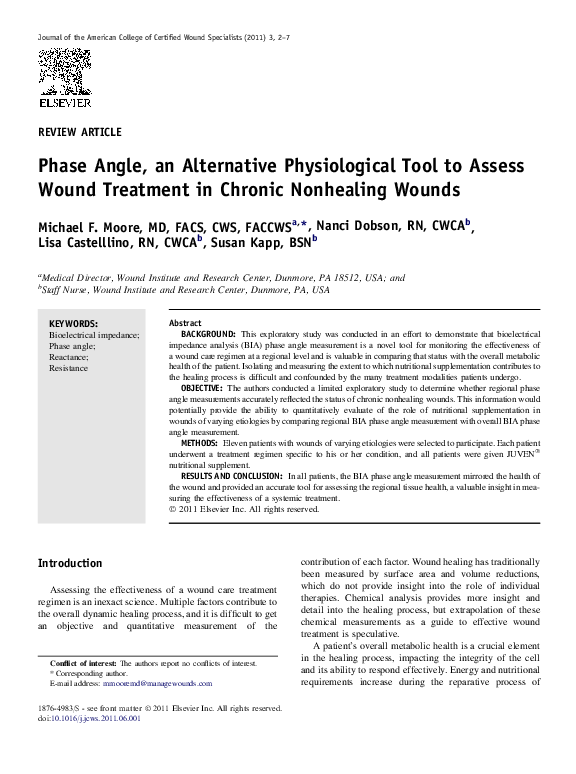 (PDF) Phase Angle, an Alternative Physiological Tool to Assess Wound ...