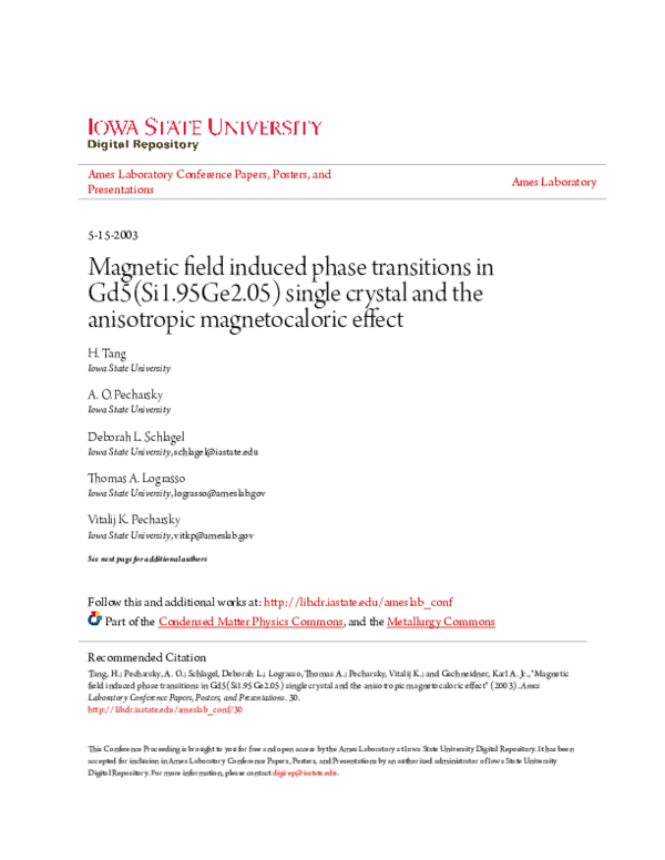 (PDF) Magnetic field induced phase transitions in Gd5(Si1.95Ge2.05) single crystal and the ...