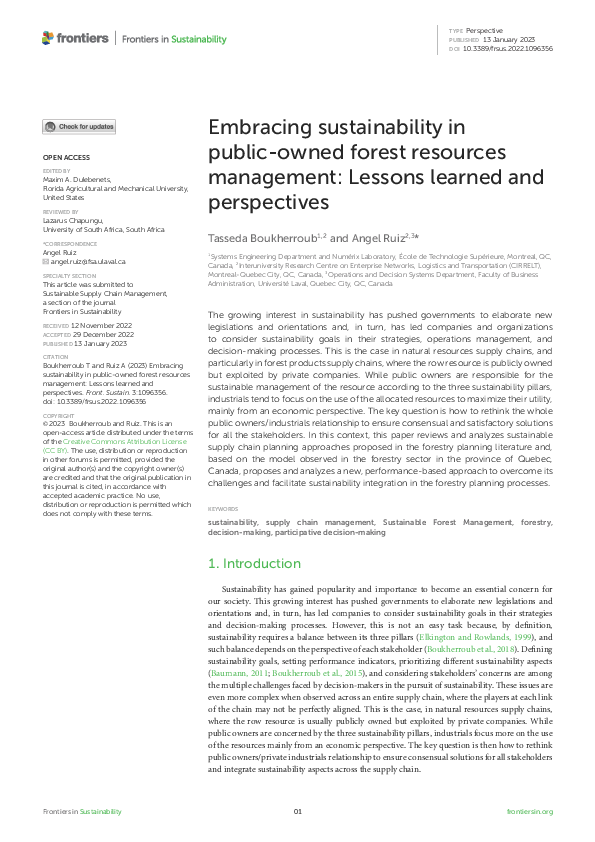 (PDF) Embracing sustainability in public-owned forest resources management: Lessons learned and ...