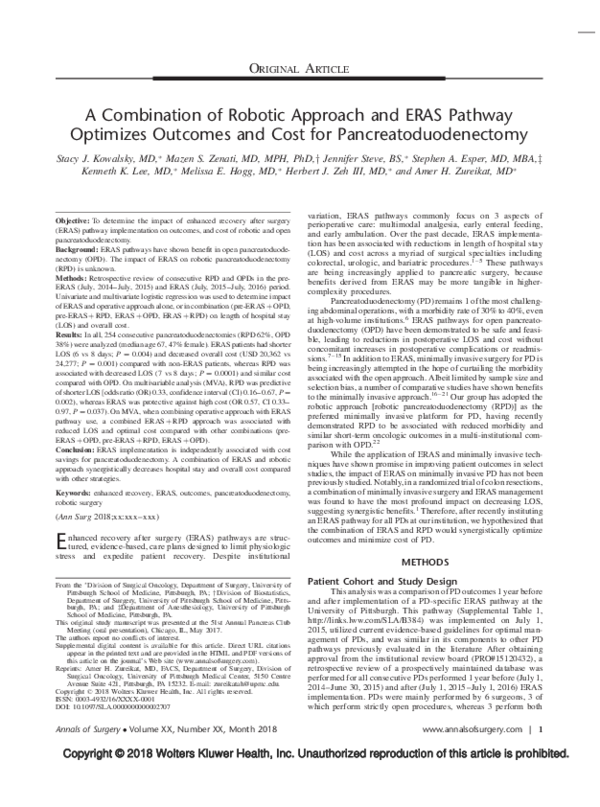 (PDF) A Combination of Robotic Approach and ERAS Pathway Optimizes ...