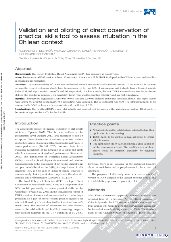 (PDF) Validation and piloting of direct observation of practical skills ...