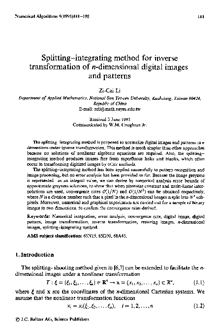 (PDF) Splitting-integrating method for inverse transformation ofn-dimensional digital images and ...