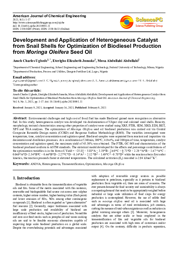 (PDF) Development and Application of Heterogeneous Catalyst from Snail ...