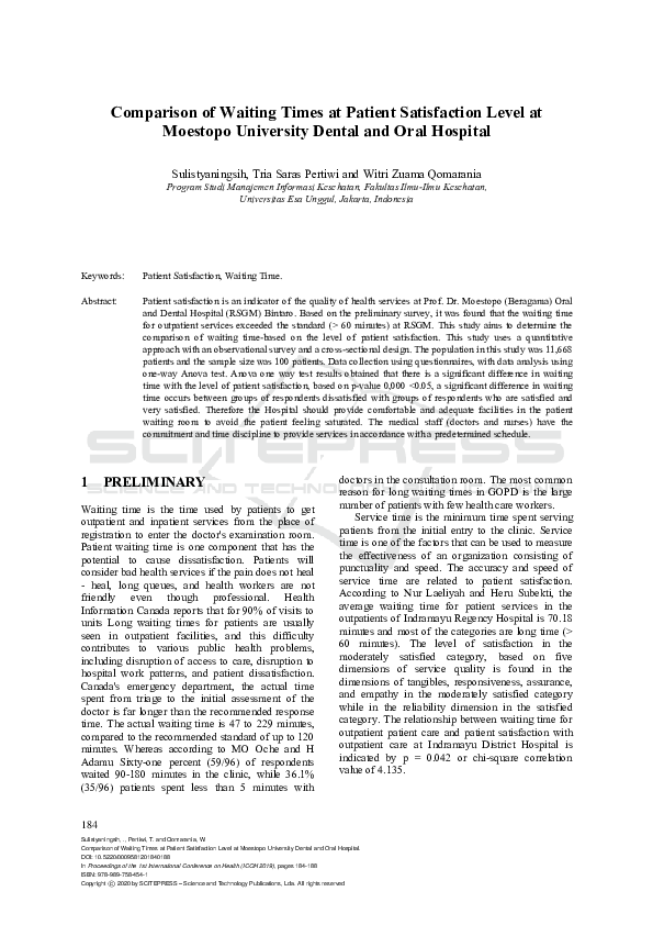 Pdf Comparison Of Waiting Times At Patient Satisfaction Level At Moestopo University Dental