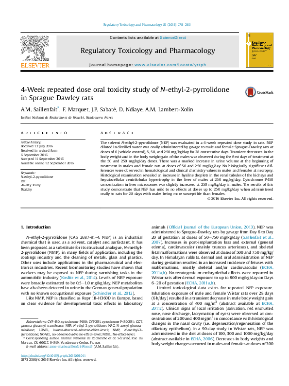 (PDF) 4-Week repeated dose oral toxicity study of N-ethyl-2-pyrrolidone ...