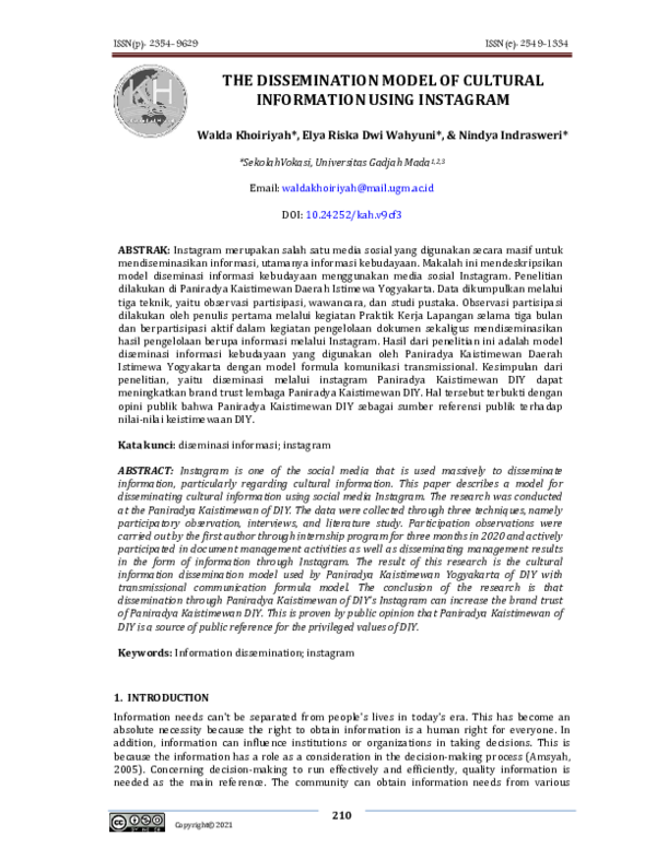 (PDF) The Dissemination Model of Cultural Information Using Instagram