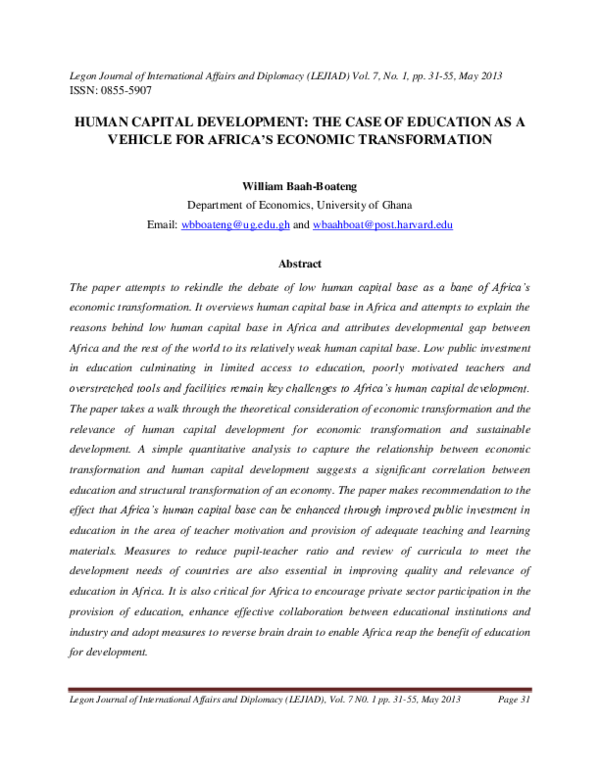 (PDF) Human Capital Development: The Case of Education as a Vehicle for ...