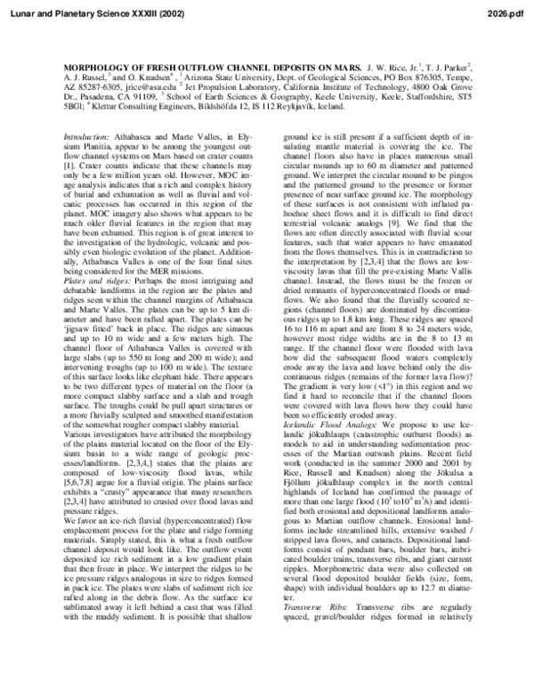 (PDF) Morphology of Fresh Outflow Channel Deposits on Mars