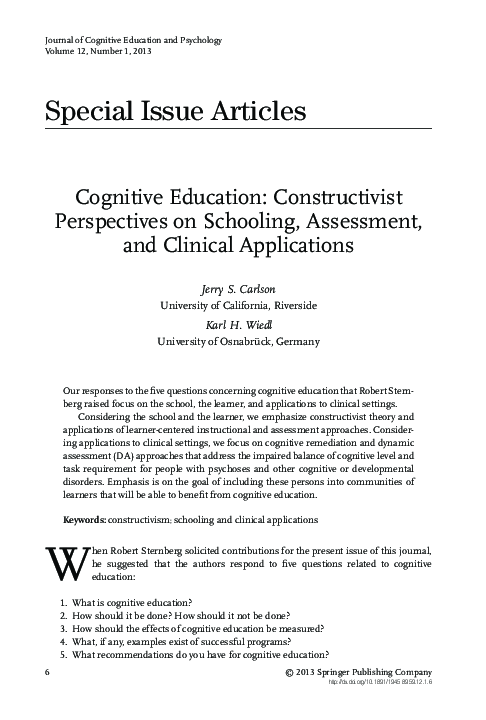 (PDF) Cognitive Education: Constructivist Perspectives on Schooling, Assessment, and Clinical ...