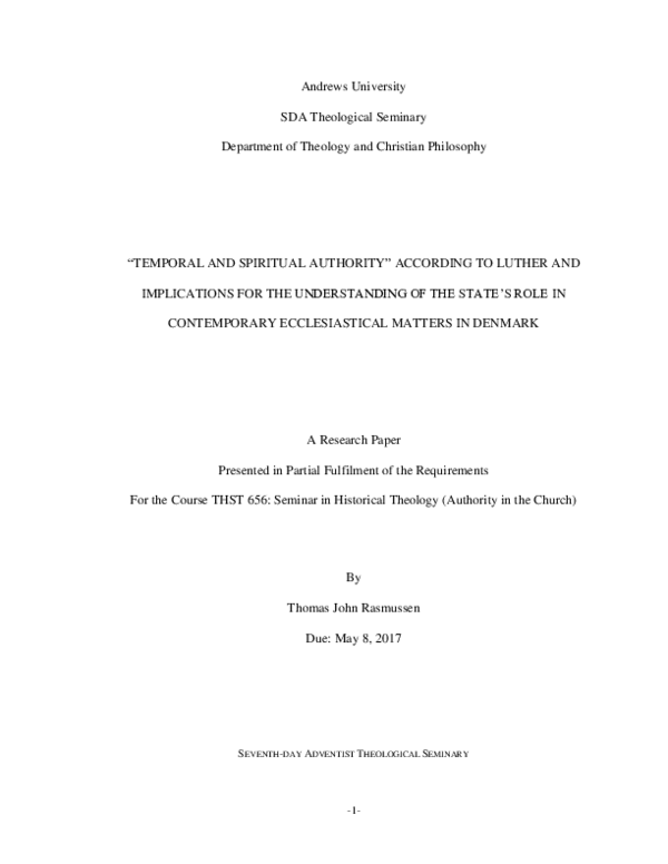 (PDF) "Temporal and Spiritual Authority" According to Luther and ...