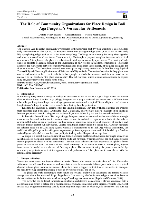 (PDF) The Role of Community Organizations for Place Design in Bali Aga ...