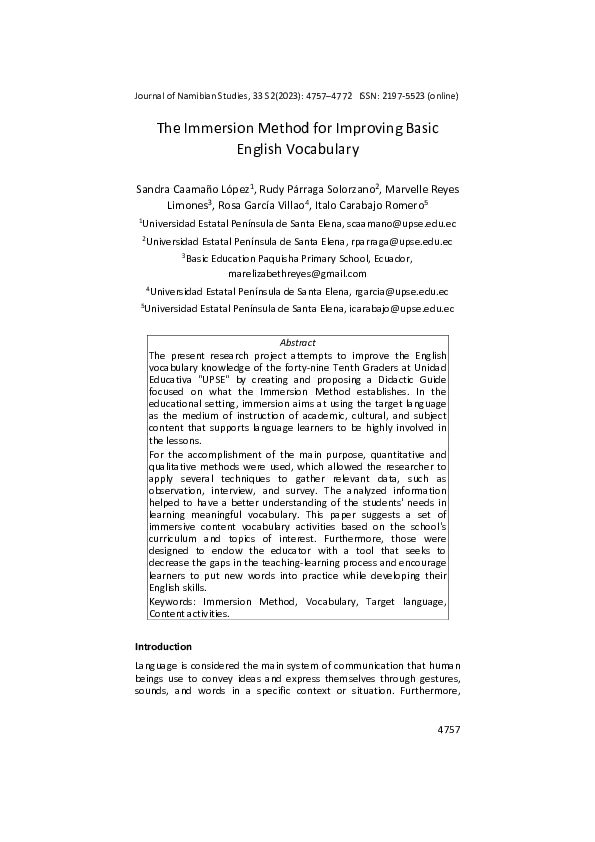 (PDF) The Immersion Method for Improving Basic English Vocabulary