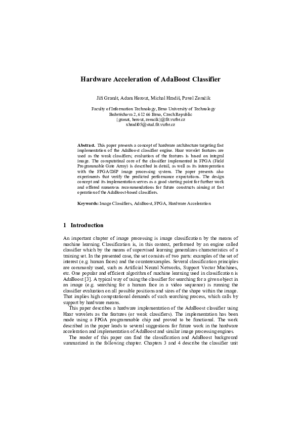 (PDF) Hardware Acceleration of AdaBoost Classifier