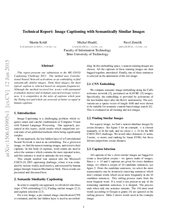 (PDF) Technical Report: Image Captioning with Semantically Similar Images